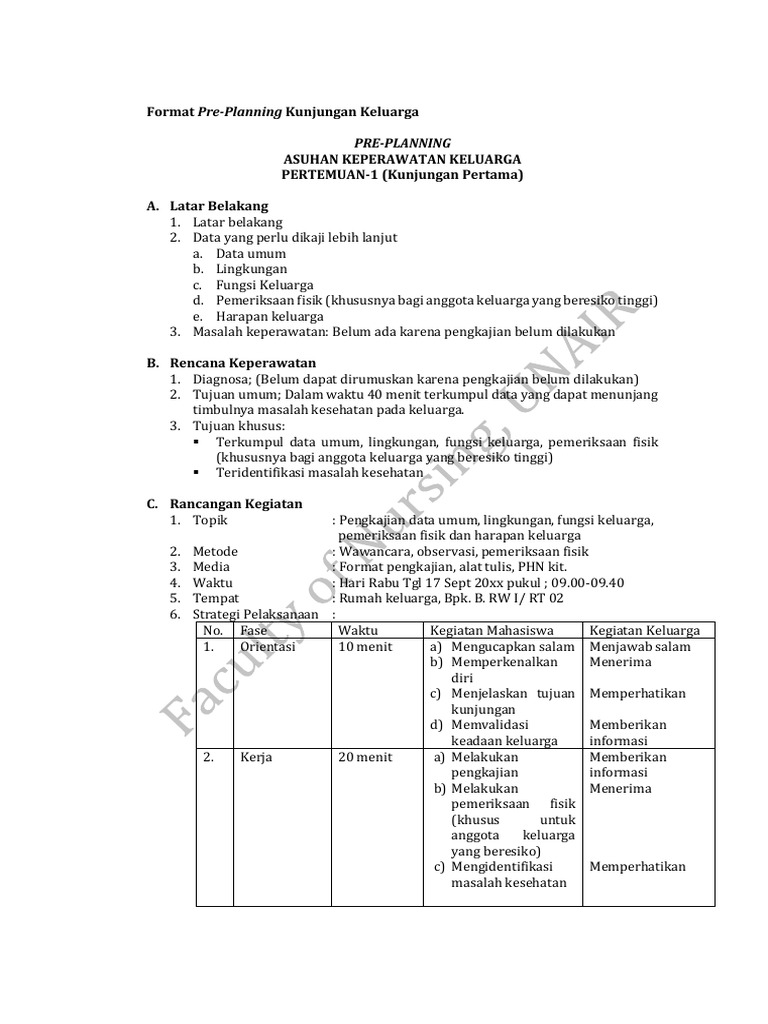 Format Pre-Planning, Resume, Dan SAP Keperawatan Keluarga | PDF