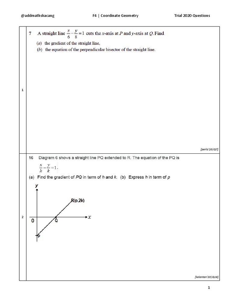 F4 Coordinate Geometry 2020 Trials (1) | PDF
