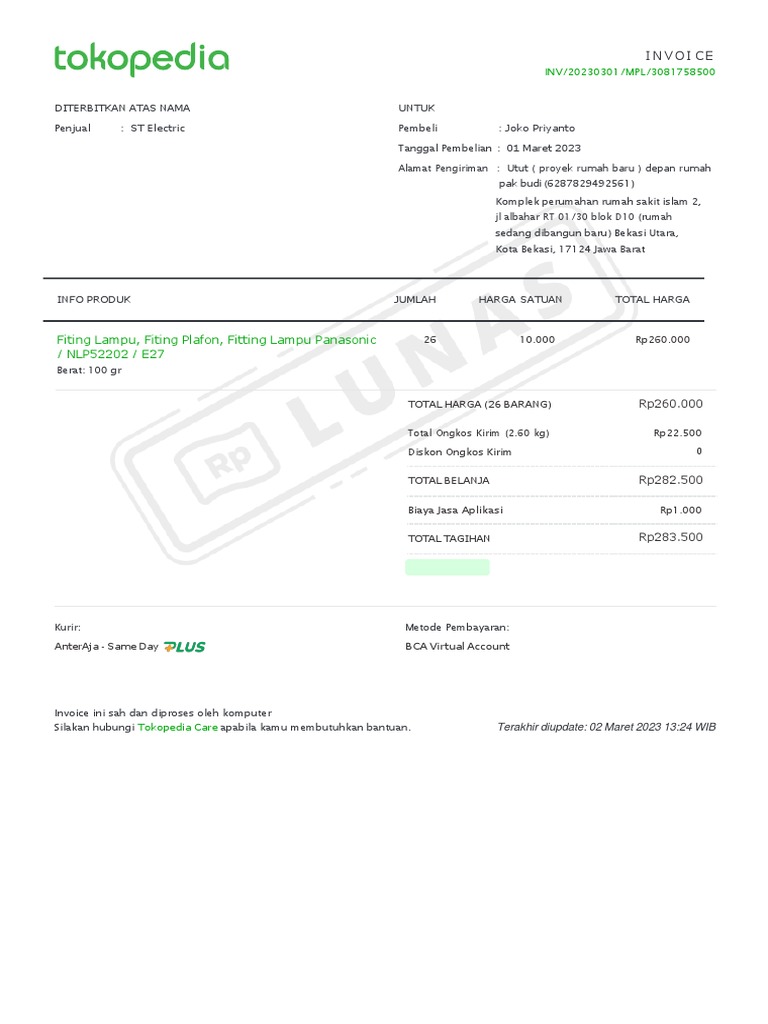 Invoice Listrik Bekasi | PDF