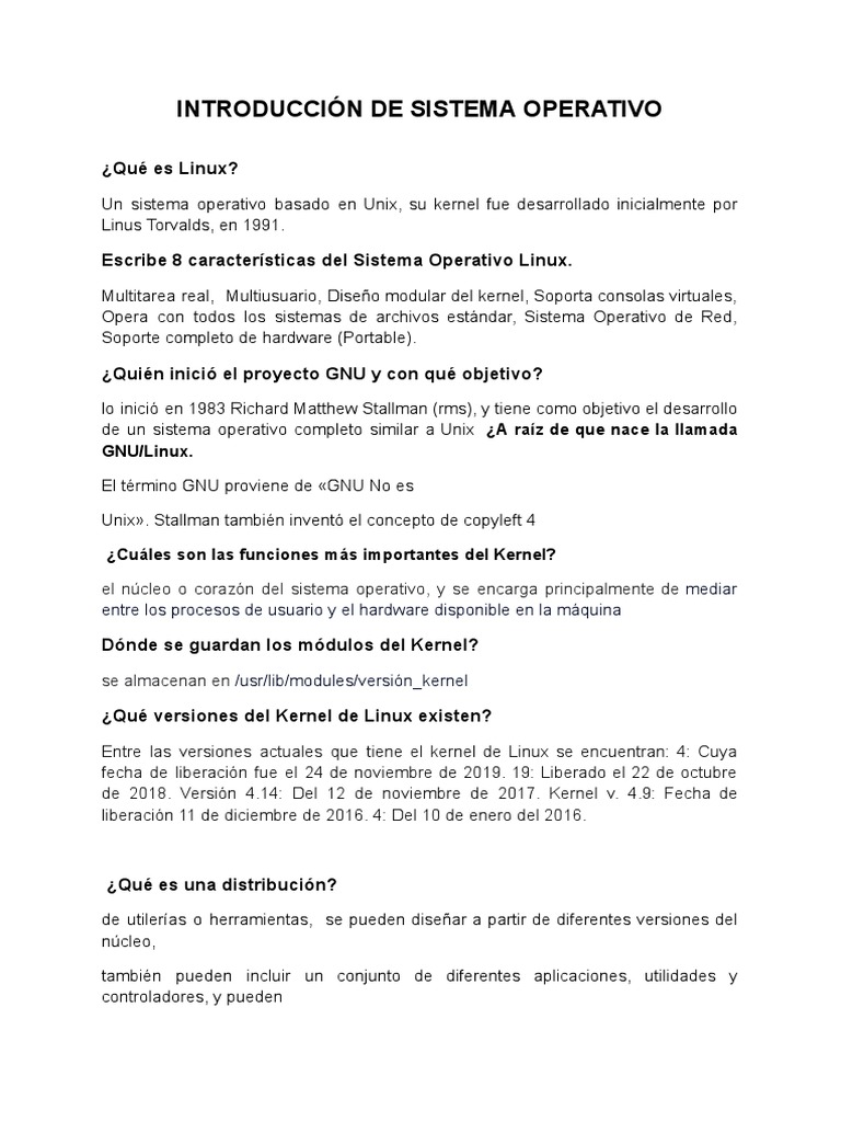 Introducción al Sistema Operativo Linux: Características, Versiones del Kernel, Distribuciones y ...