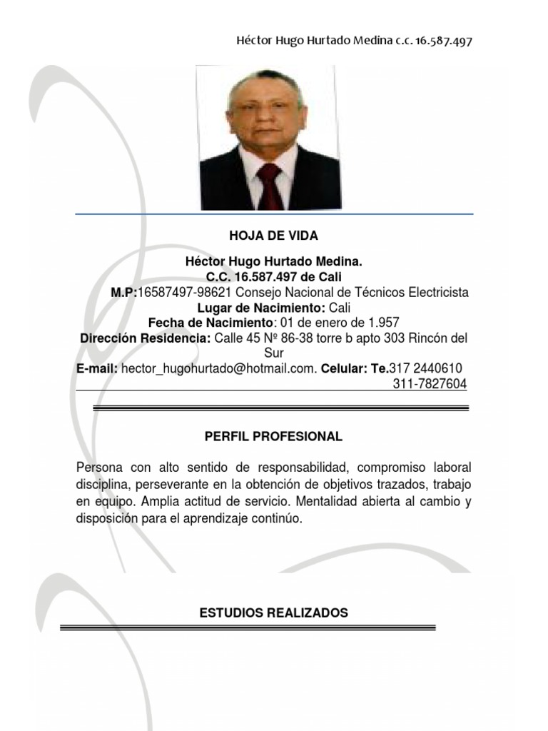 Hoja de Vida Hugo Hurtado - Agosto 04 2.021 | PDF | Ciencias fisicas ...