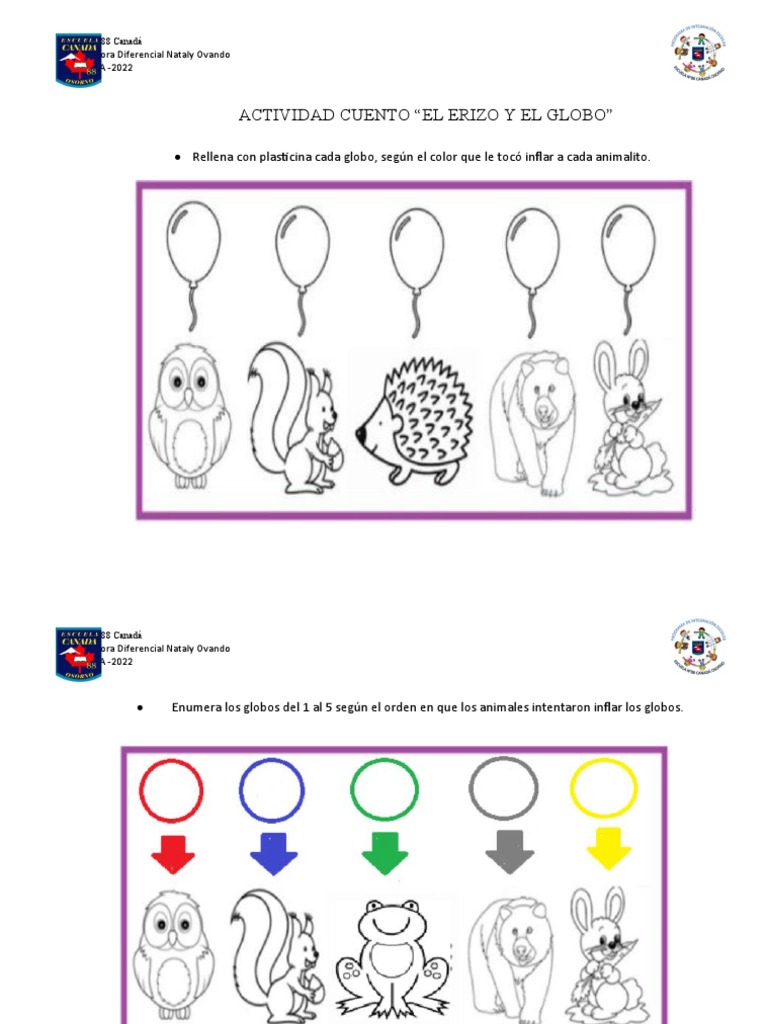 Actividades Cuento El Erizo y El Globo | PDF | Hogar, jardinería y ...