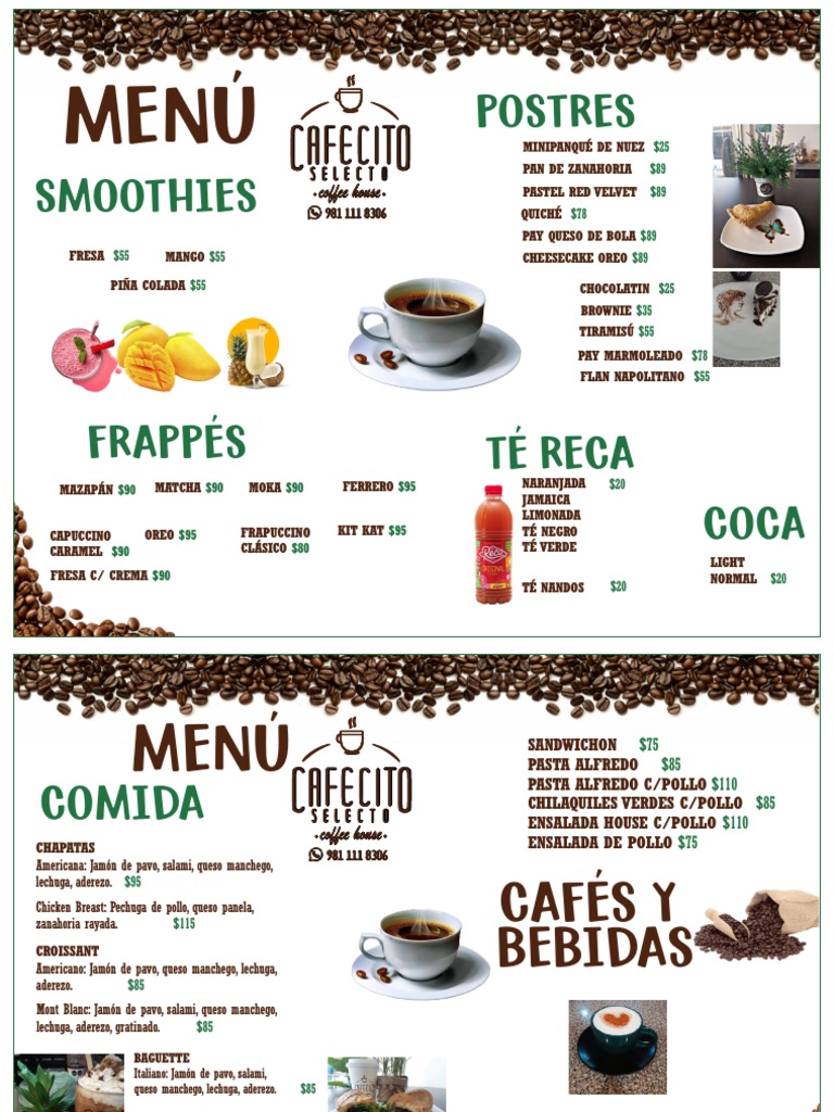 Menú Cafecito Carta | PDF | Alimentos | Cocina