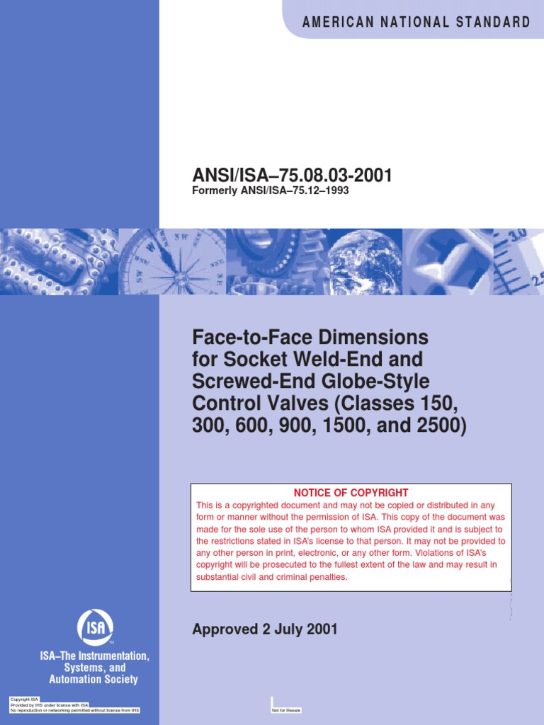 ISA 75.08.03, (2001) Face-to-Face Dimensions For Socket Weld & Screwed ...