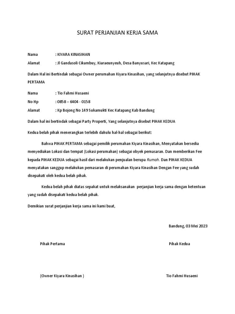 Surat Perjanjian Kerja Sama | PDF