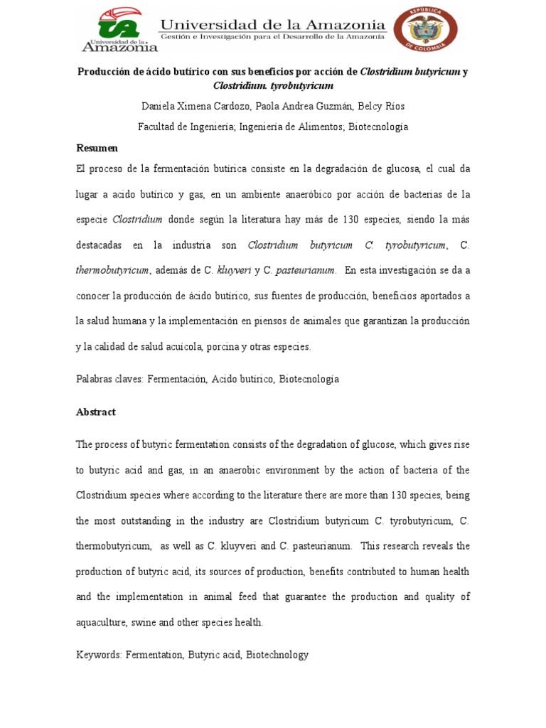 I 2022 Fermentación Butírica Daniela Cardozo - Paola Guzman - Belcy Rios | PDF | Fermentación ...