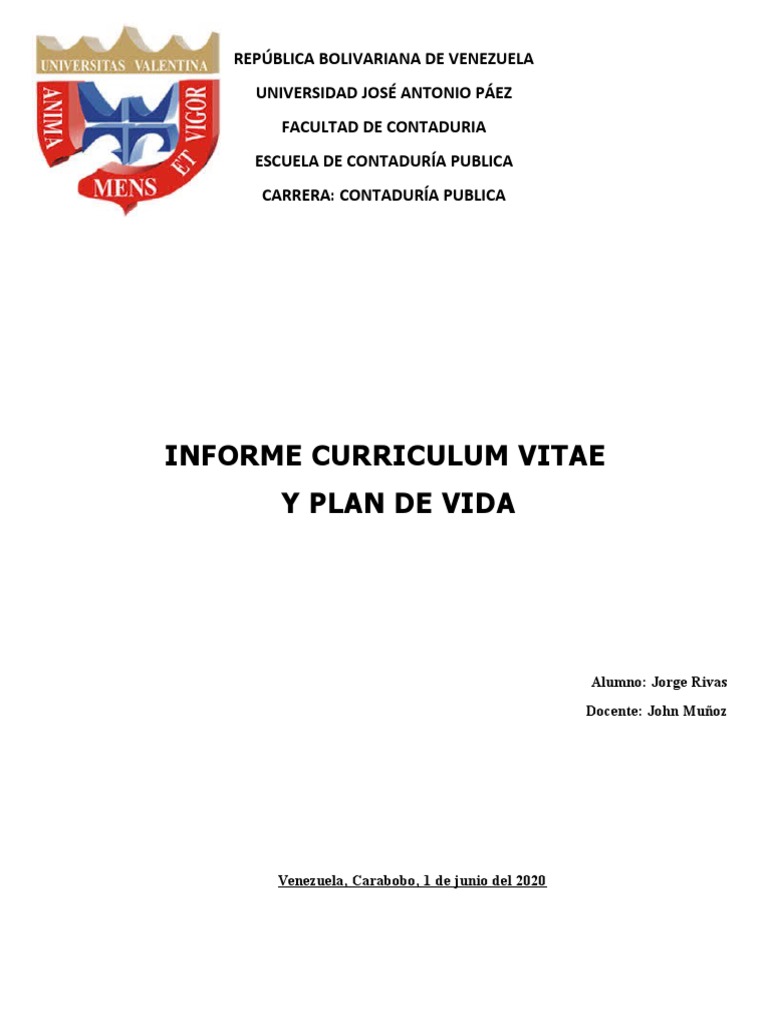 Curriculum Vitae y Plan de Vida UJAP | PDF | Plan de estudios