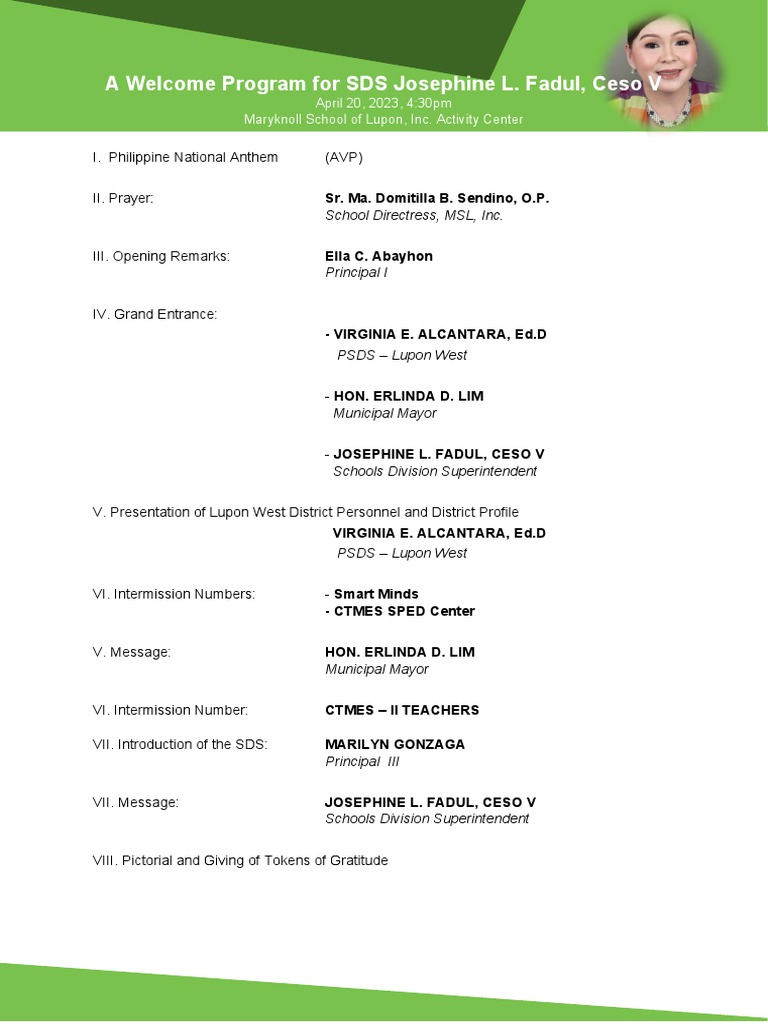 A Welcome Program For SDS Josephine L | PDF