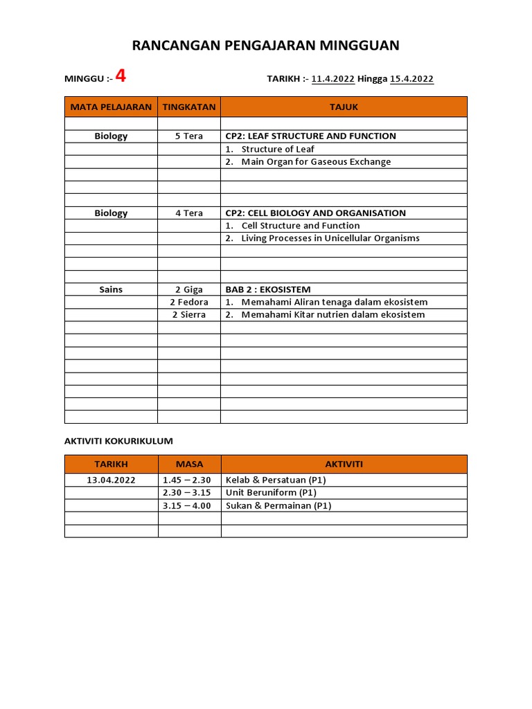 RPH W4 | PDF | Lesson Plan | Learning