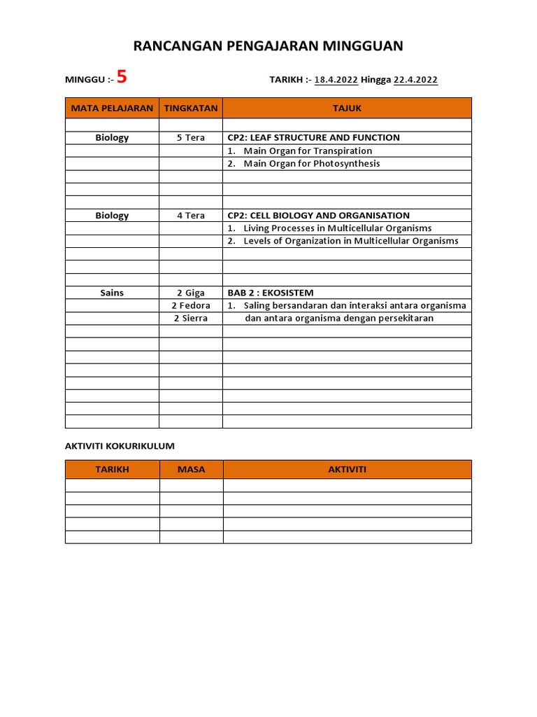 RPH W5 | PDF | Lesson Plan | Organisms