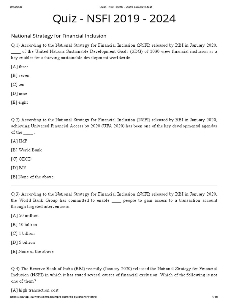 Quiz - NSFI 2019 - 2024-Complete-Test Lyst2020 Lyst8030 | PDF ...