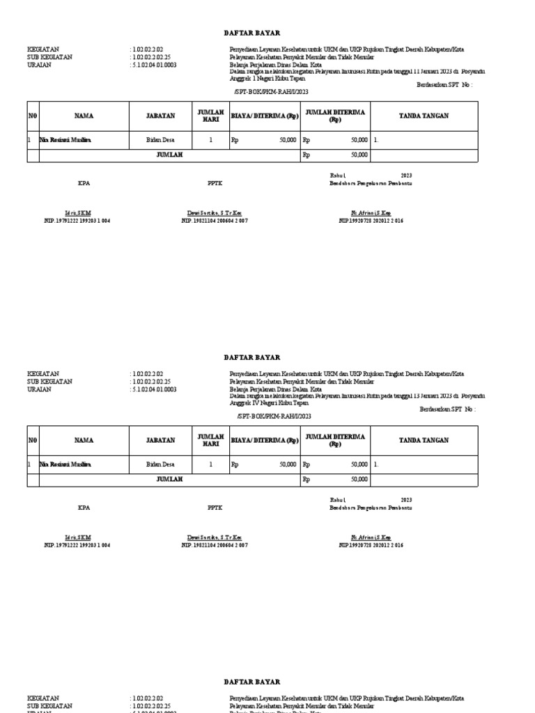 Daftar Bayar 10 Nagari | PDF