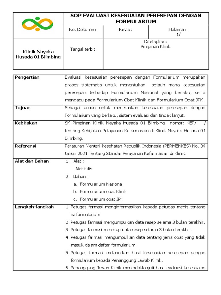 2 SOP Evaluasi Kesesuaian Peresepan Dengan Formularium | PDF