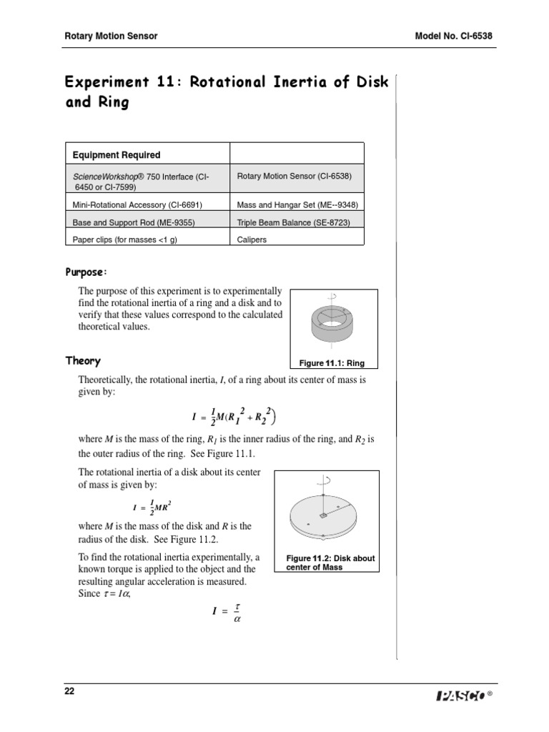 Lab 11 Rotational Inertia of Disk and Ring PDF | PDF | Rotation Around A Fixed Axis | Torque