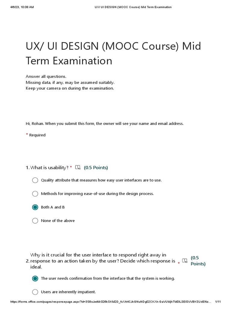 UX - UI DESIGN (MOOC Course) Mid Term Examination | PDF | User ...