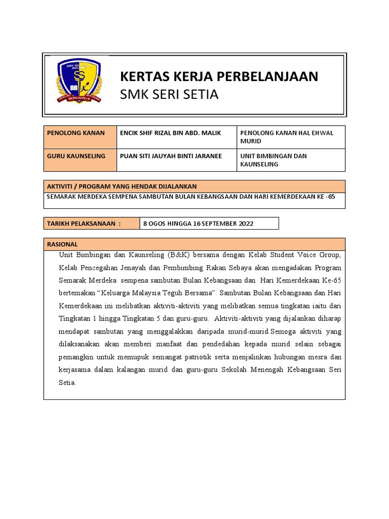 Kertas Kerja Perbelanjaan Makan | PDF