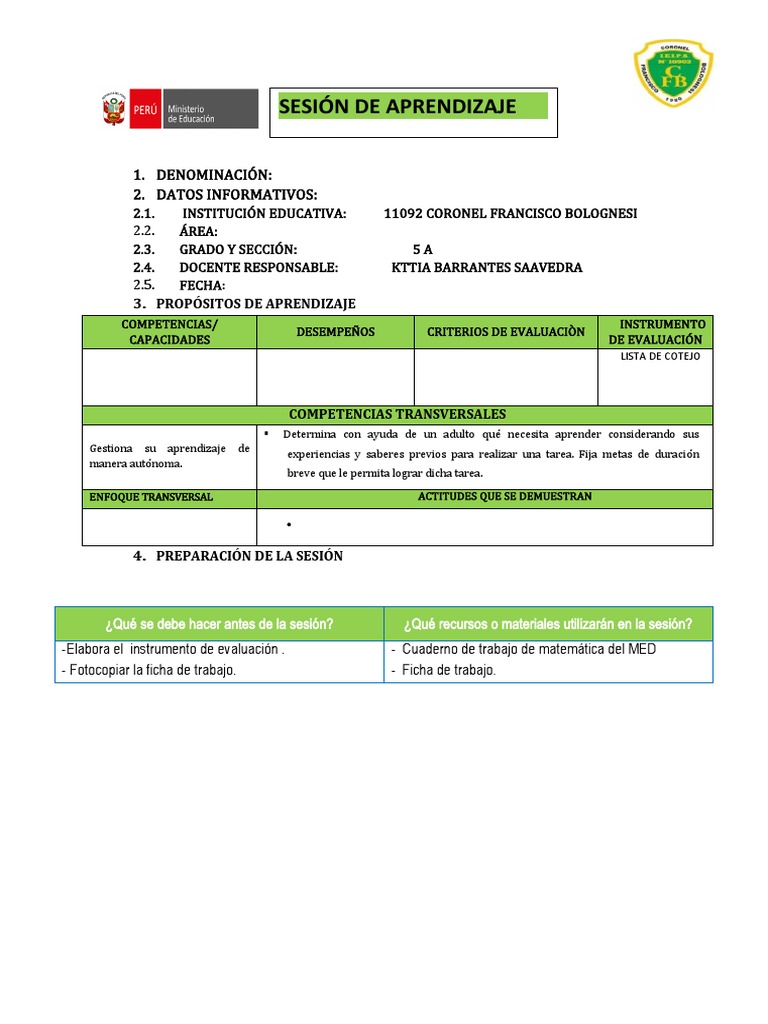 Modelo de Sesion de Aprendizaje | PDF | Evaluación | Gestión del cambio