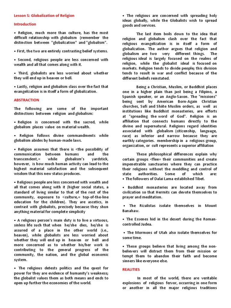 Lesson 5-Globalization of Religion | PDF | Globalization