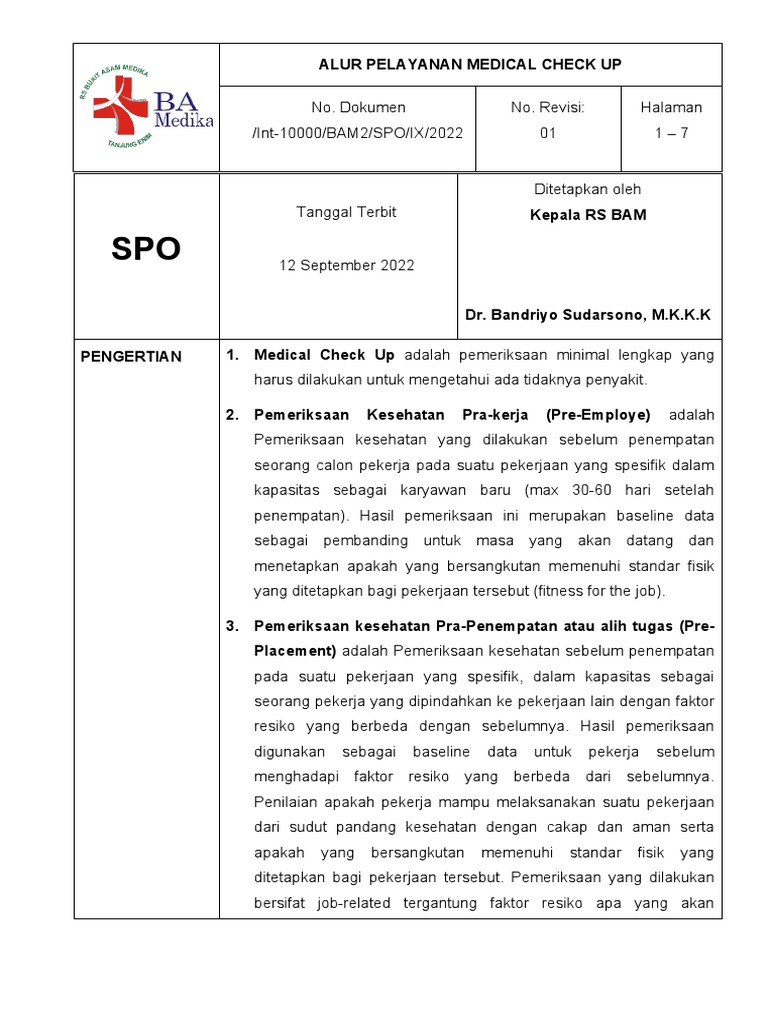 Prosedur Pelayanan Medical Check Up | PDF