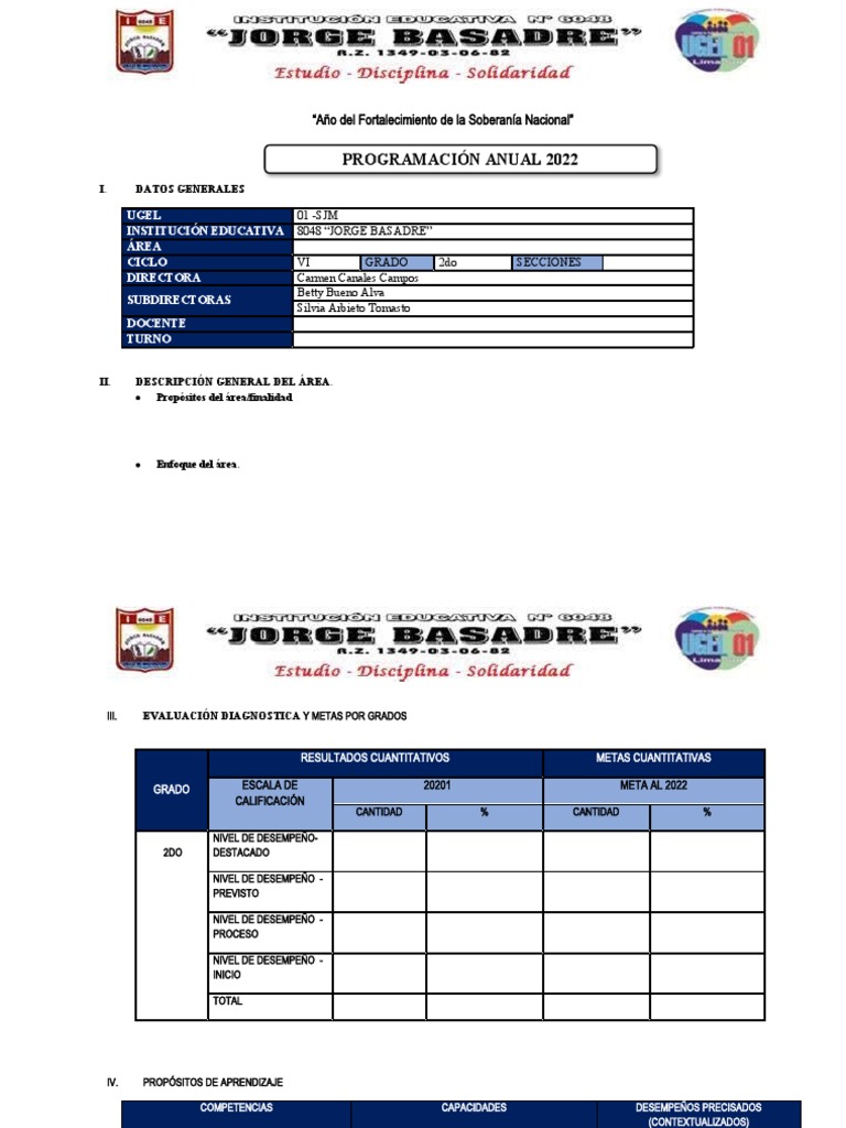 Formato de Planificacion Curricular 2022 - Ie 6048 Jorge Basadre | PDF ...
