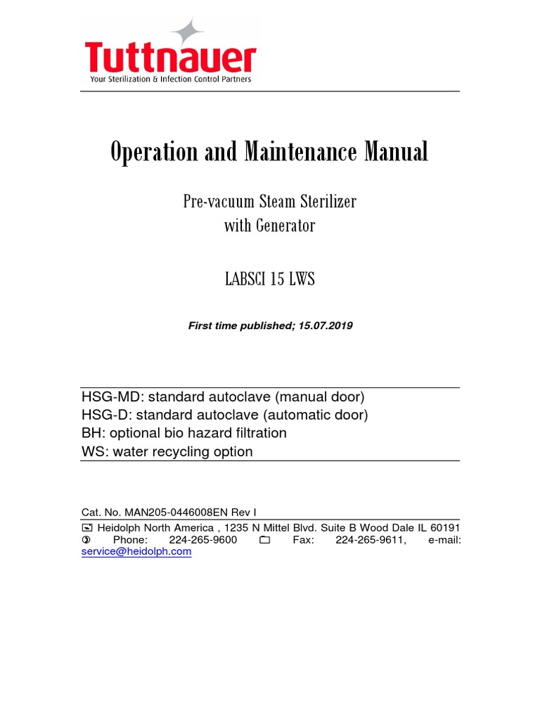 Tuttnauer LabSci 15 LWS Operation and Maintenance Manual Rev I | PDF | Sterilization (Microbiology)