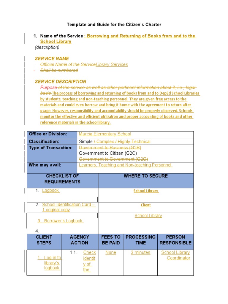 Template and Guide For The Citizen's Charter - SAMPLE | PDF | Business