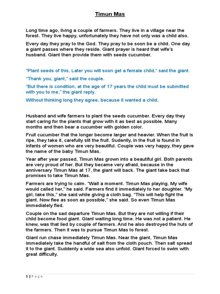 The Story of Timun Mas | PDF | Cooking, Food & Wine | Home & Garden