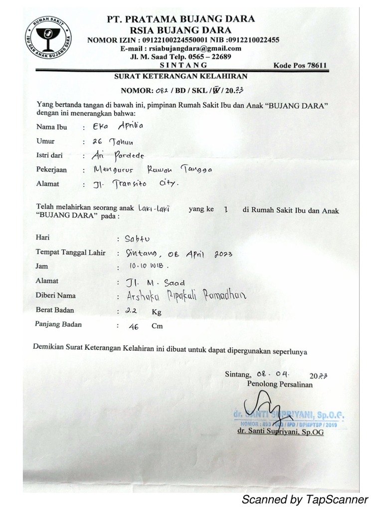 Surat Keterangan Kelahiran - Ari Pardede | PDF