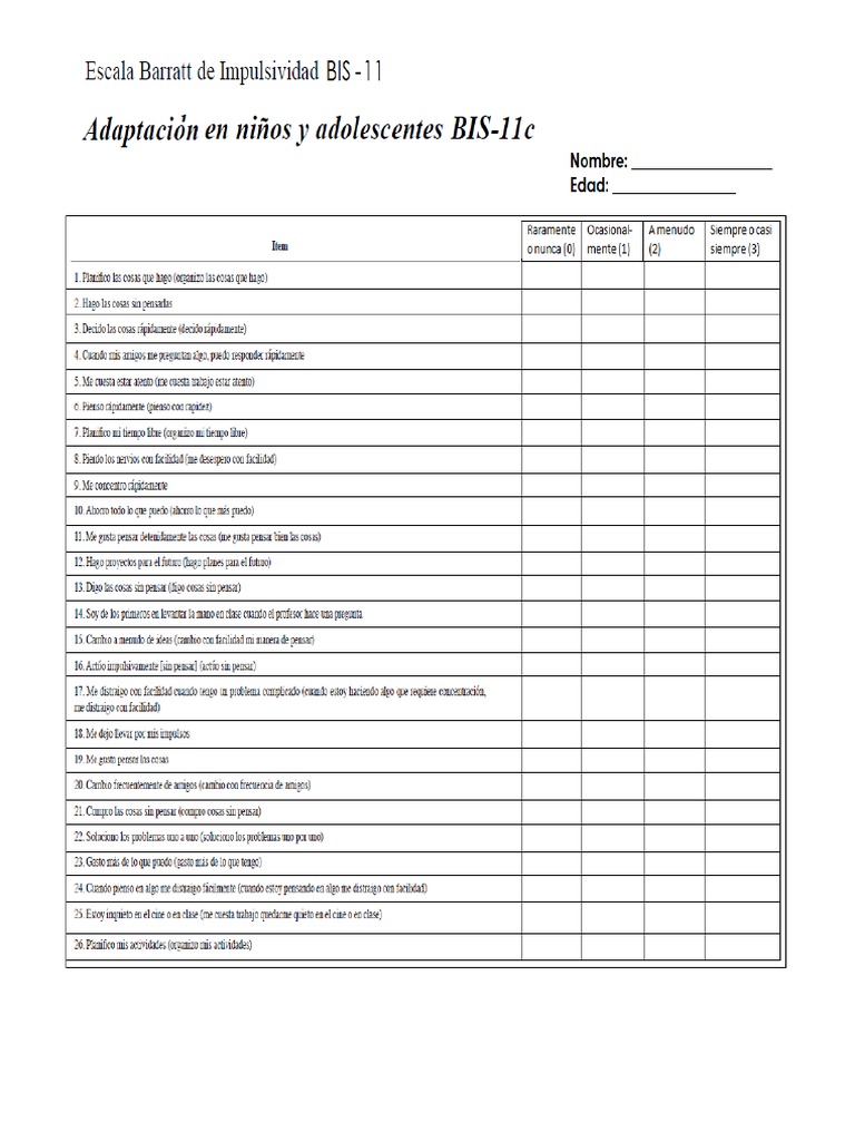 Escala de Barrat de la impulsividad | PDF