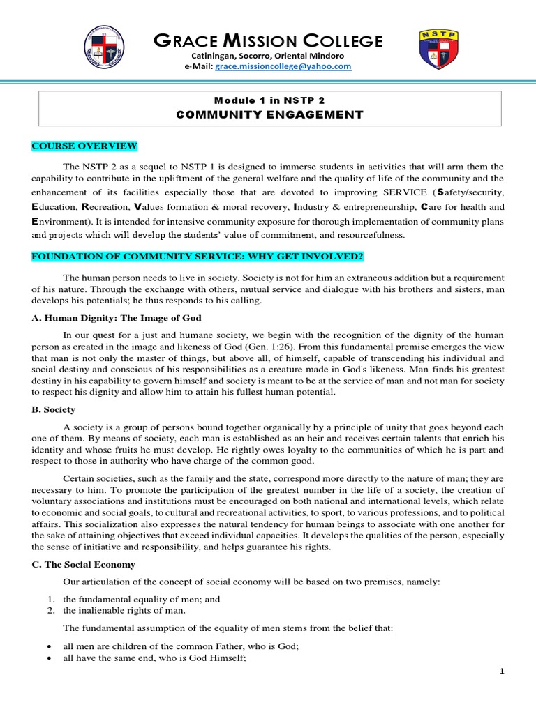 GRACE MISSION COLLEGE Community Engagement Module | PDF | Community | Skill