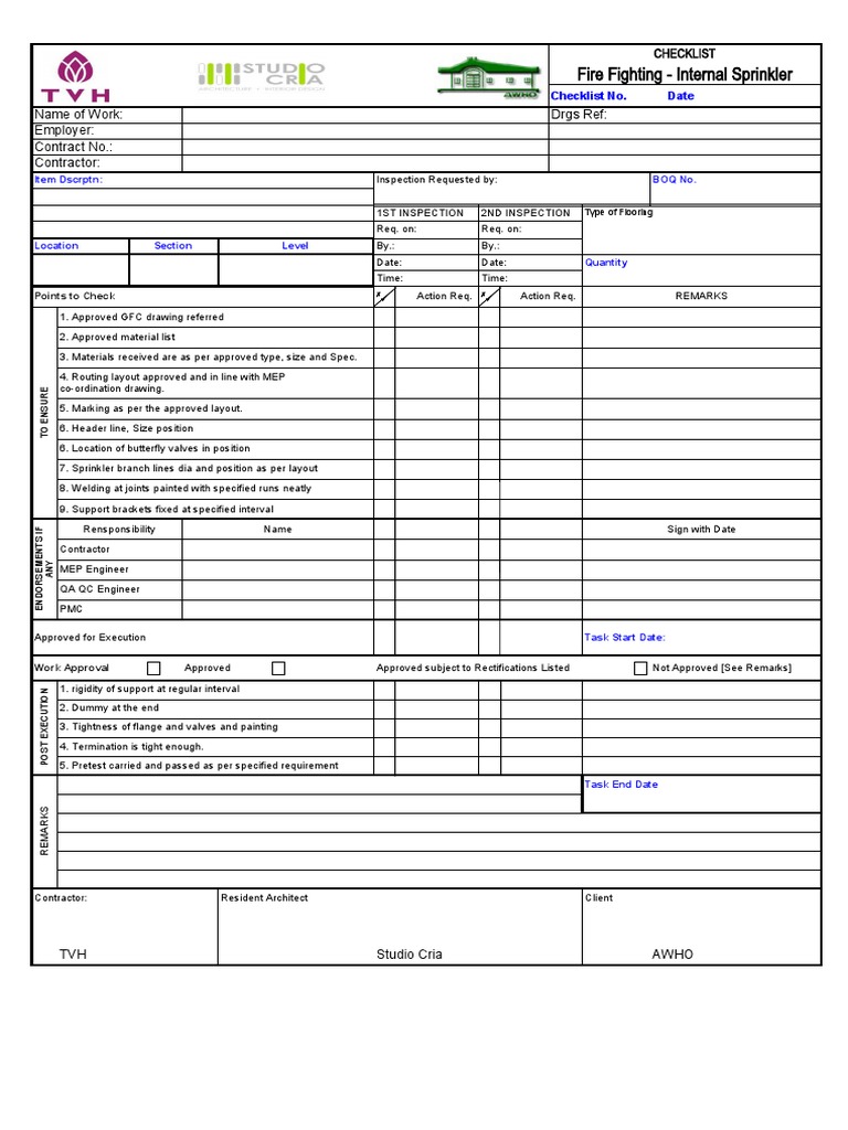 Checklist- Fire Fighting.xls | PDF | Mechanical Engineering | Engineering