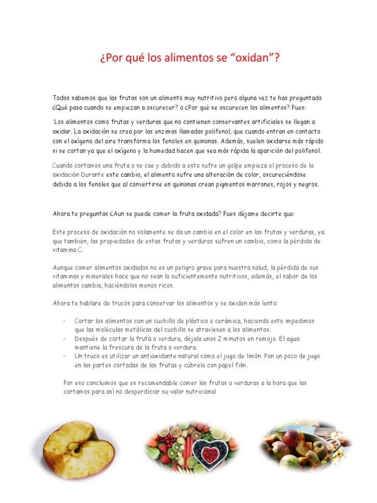 Por qué los alimentos se oxidan y cómo prevenirlo | PDF