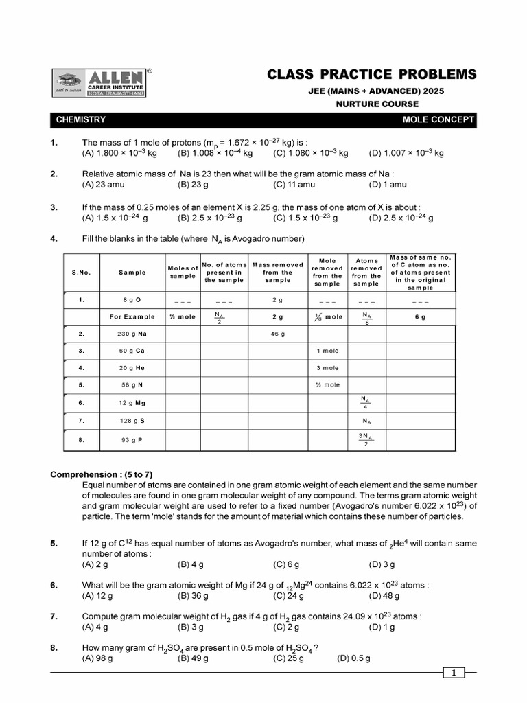 Mole Concept - Assignment PDF | PDF Mole Concept - Assignment PDF | PDF