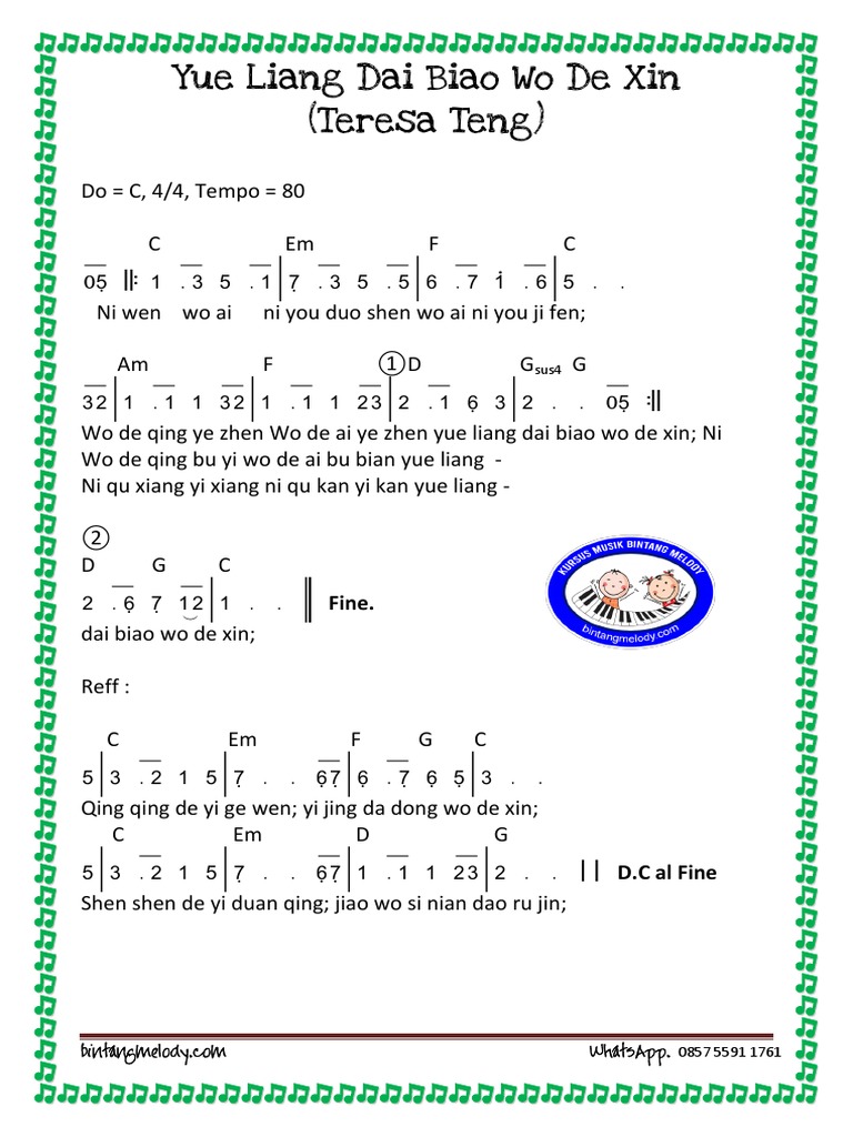 Yue Liang Dai Biao Wo de Xin (Teresa Teng) | PDF