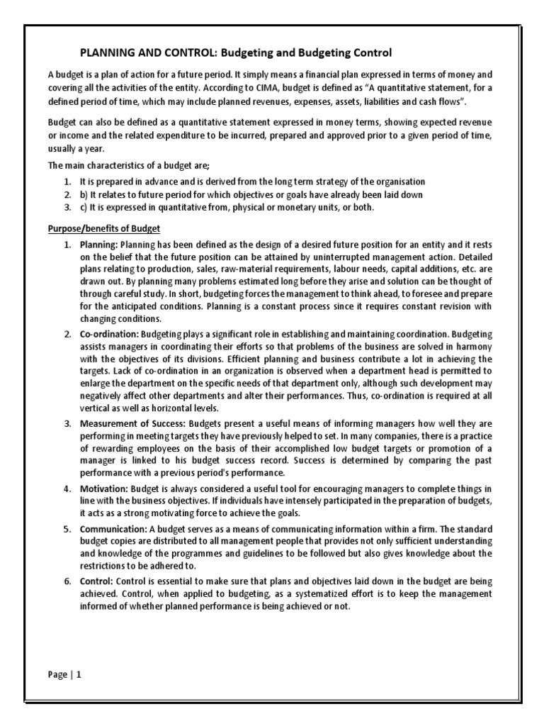 PLANNING AND CONTROL SYSTEM-may 2021 | PDF | Budget | Business Economics