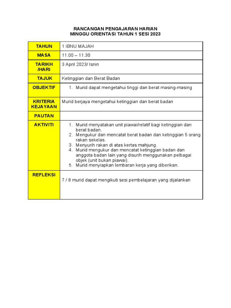 RPH Transisi 1 3.4.2023 | PDF