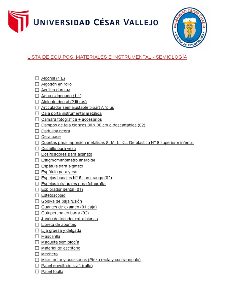 Lista de Equipos y Materiales | PDF