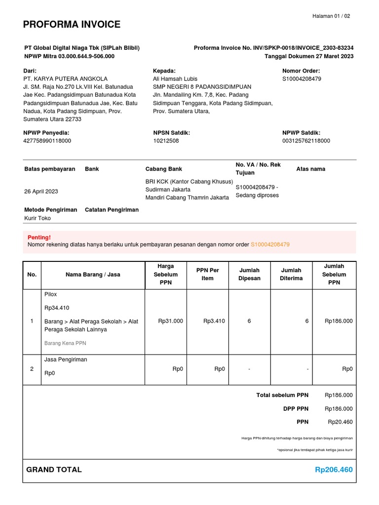 Proforma Invoice S10004208479 | PDF