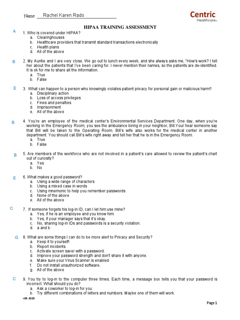 Hipaa Training Assessment-2 | PDF | Health Insurance Portability And ...