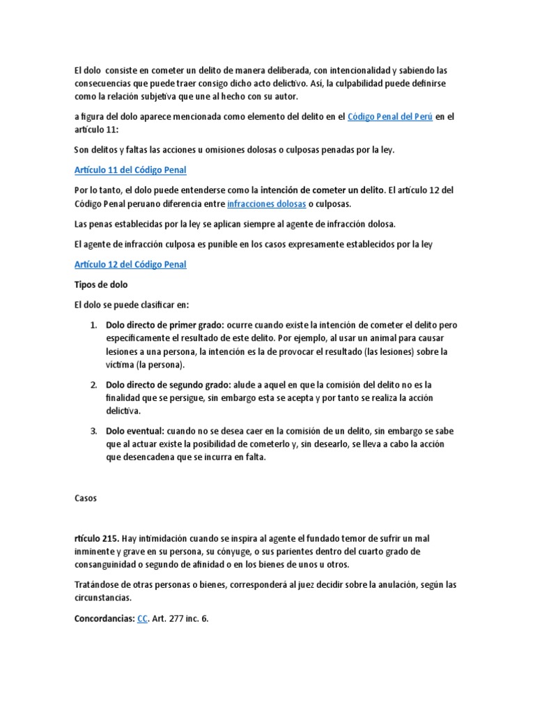 El Dolo Consiste en Cometer Un Delito de Manera Deliberada | PDF ...