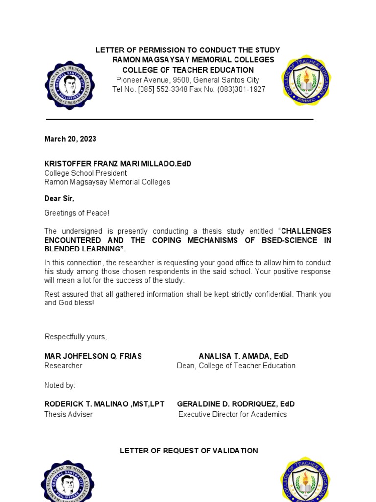 Letter of Permission To Conduct The Study | Download Free PDF ...
