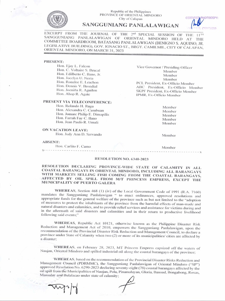 State of Calamity Resolution | PDF