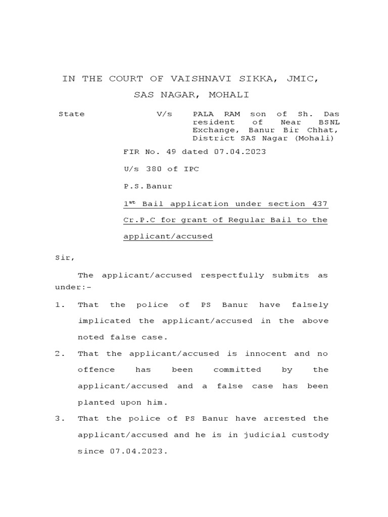 Regular Bail Pala Ram PDF | PDF | Bail | Affidavit