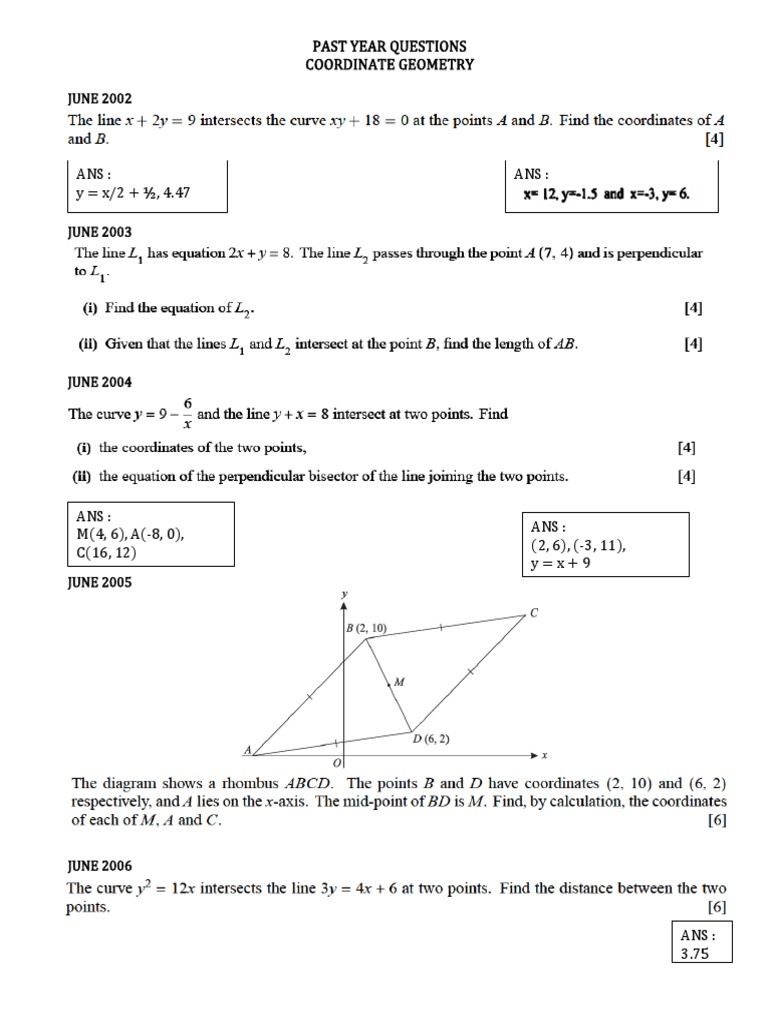 PAST YEAR QUESTIONS - Coordinate Geometry | PDF