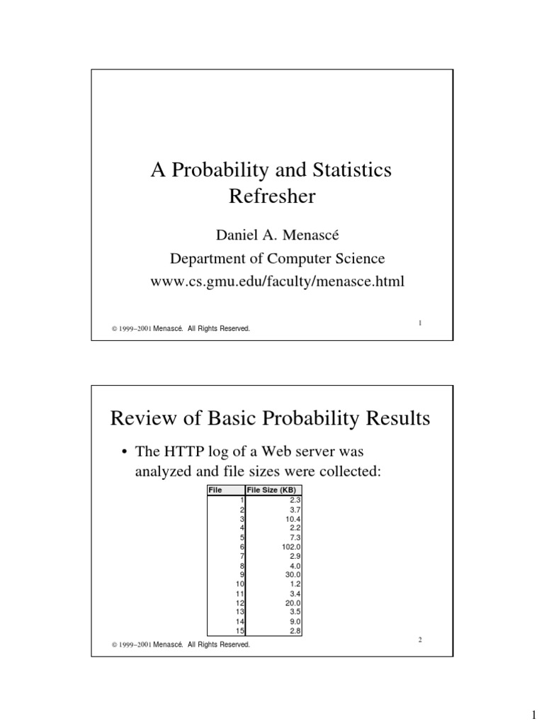 A Probability and Statistics Refresher | PDF | Probability Distribution ...