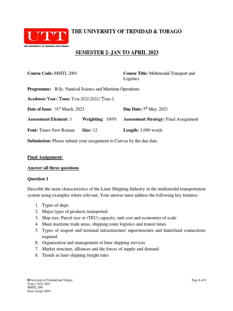 Multimodal Transport and Logistics Assignment | PDF | Freight Transport ...