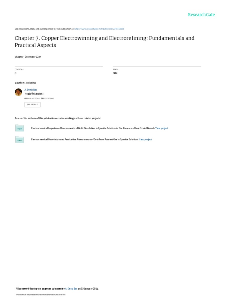 Chapter7.CopperElectrowinningandElectrorefiningFundamentalsandPracticalAspects | PDF