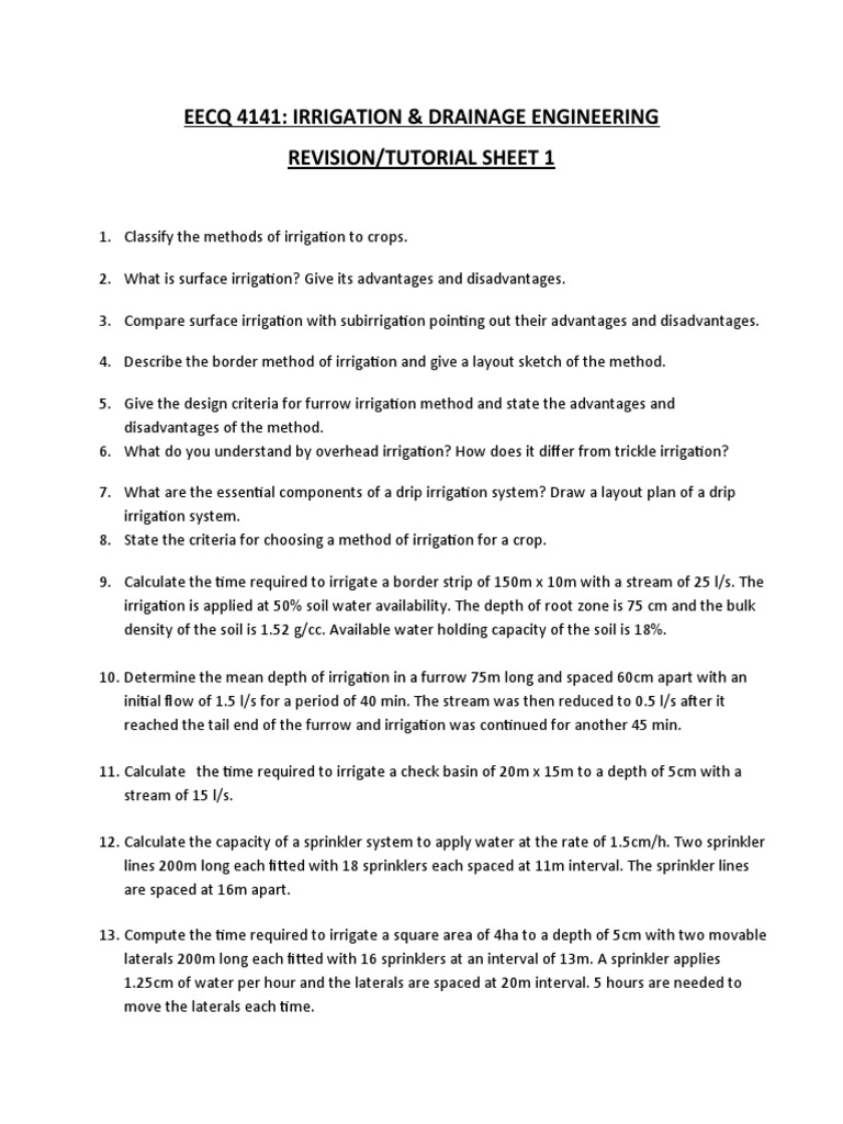 Eecq 4141 Tutorial Sheet 1 | PDF