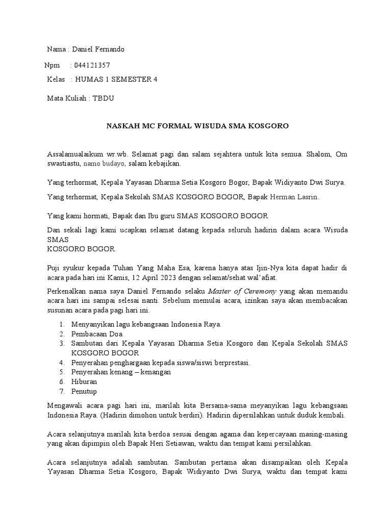 UTS - NASKAH MC FORMAL - Daniel Fernando | PDF