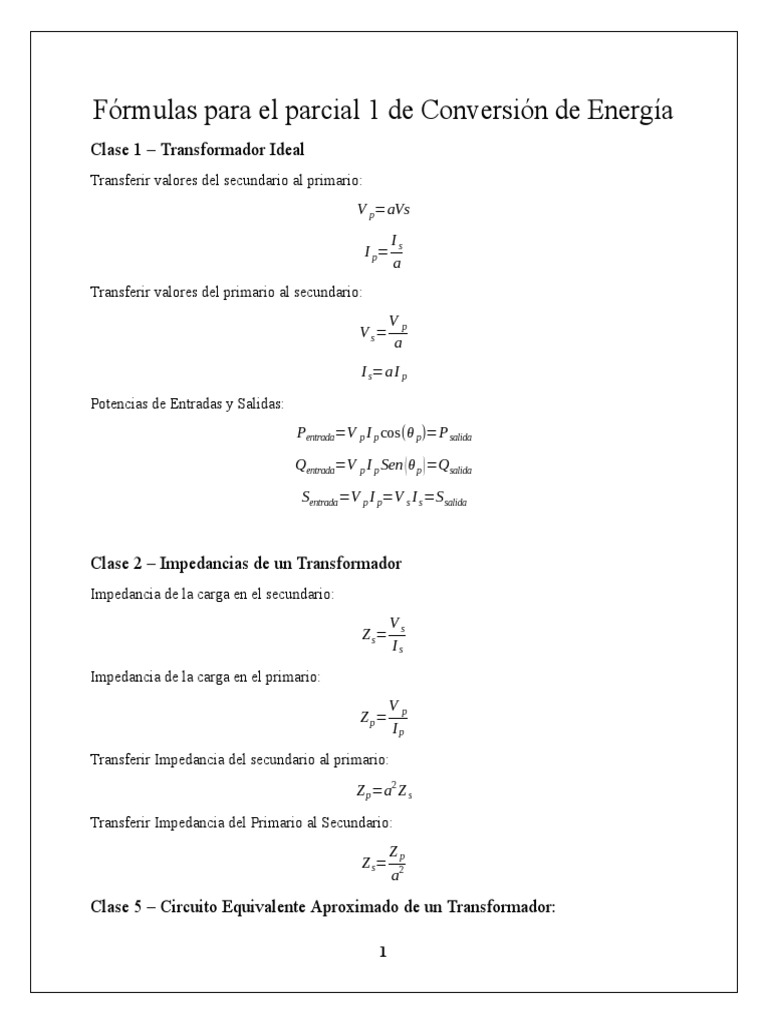 Fórmulas C.E | PDF | Transformador | Inductor